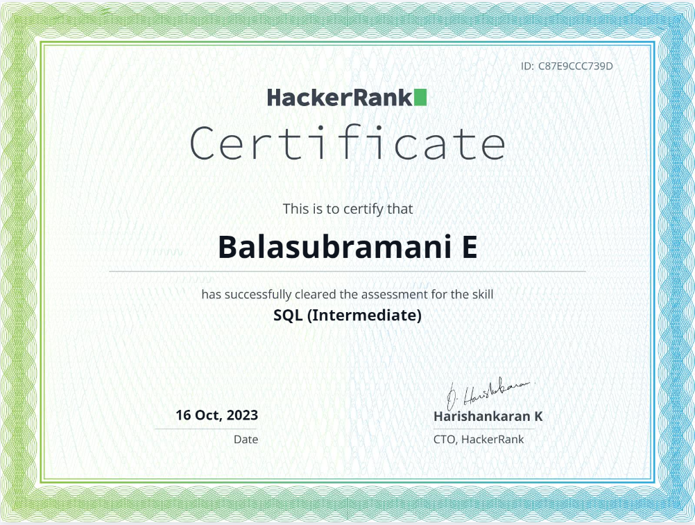 Balasubramani E Balasubramani E